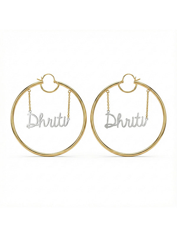 Personalized Two-Tone Name Hoops – True Silver