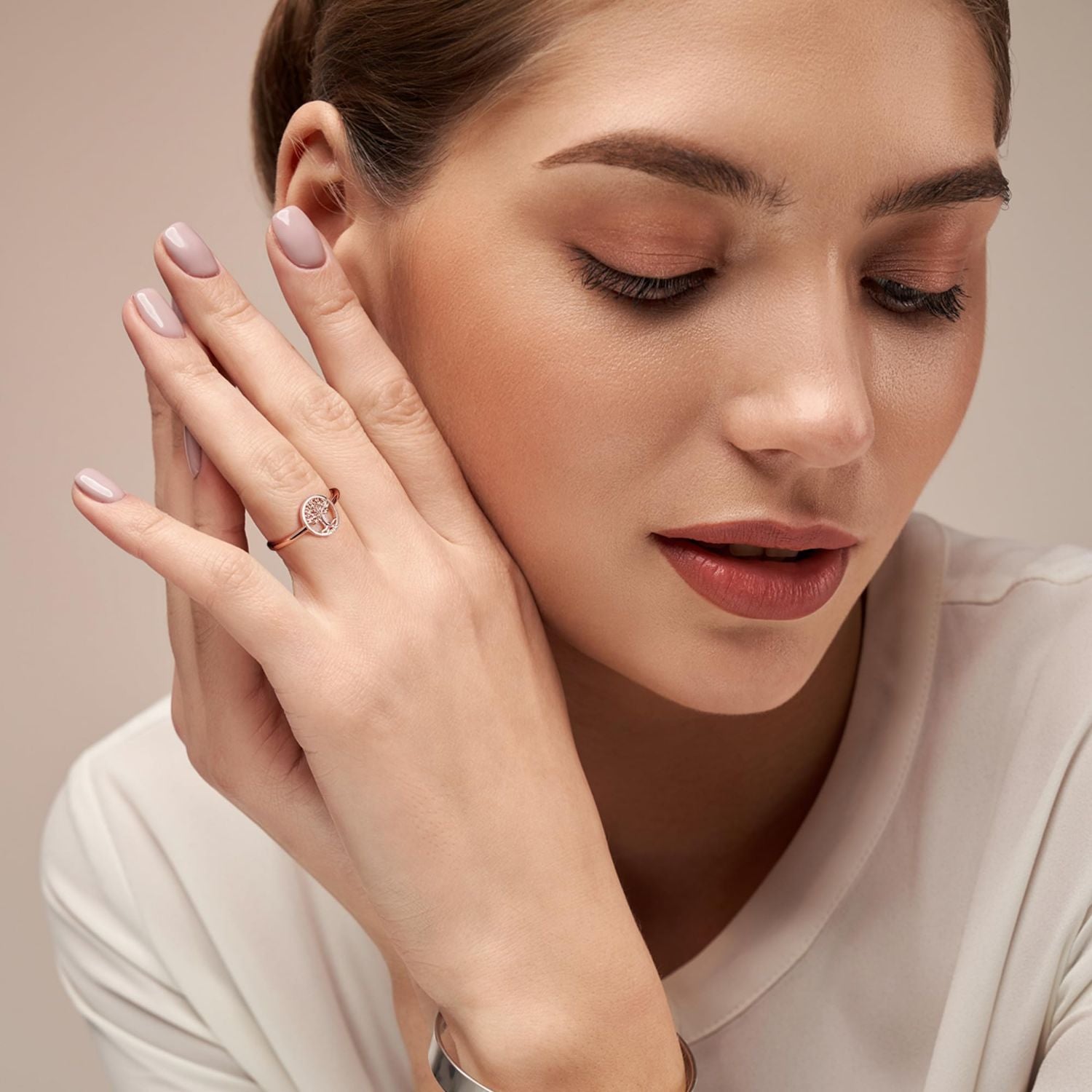 LeCalla - Buy 925 Sterling Silver 14K Rose-Gold Plated Tree of Love with CZ Stackable Wedding ...